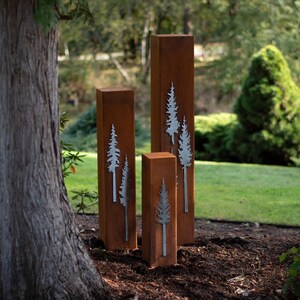 Fir Tree Column Set, Landscape Art, Planter, Lighting Box, Metal Garden ...
