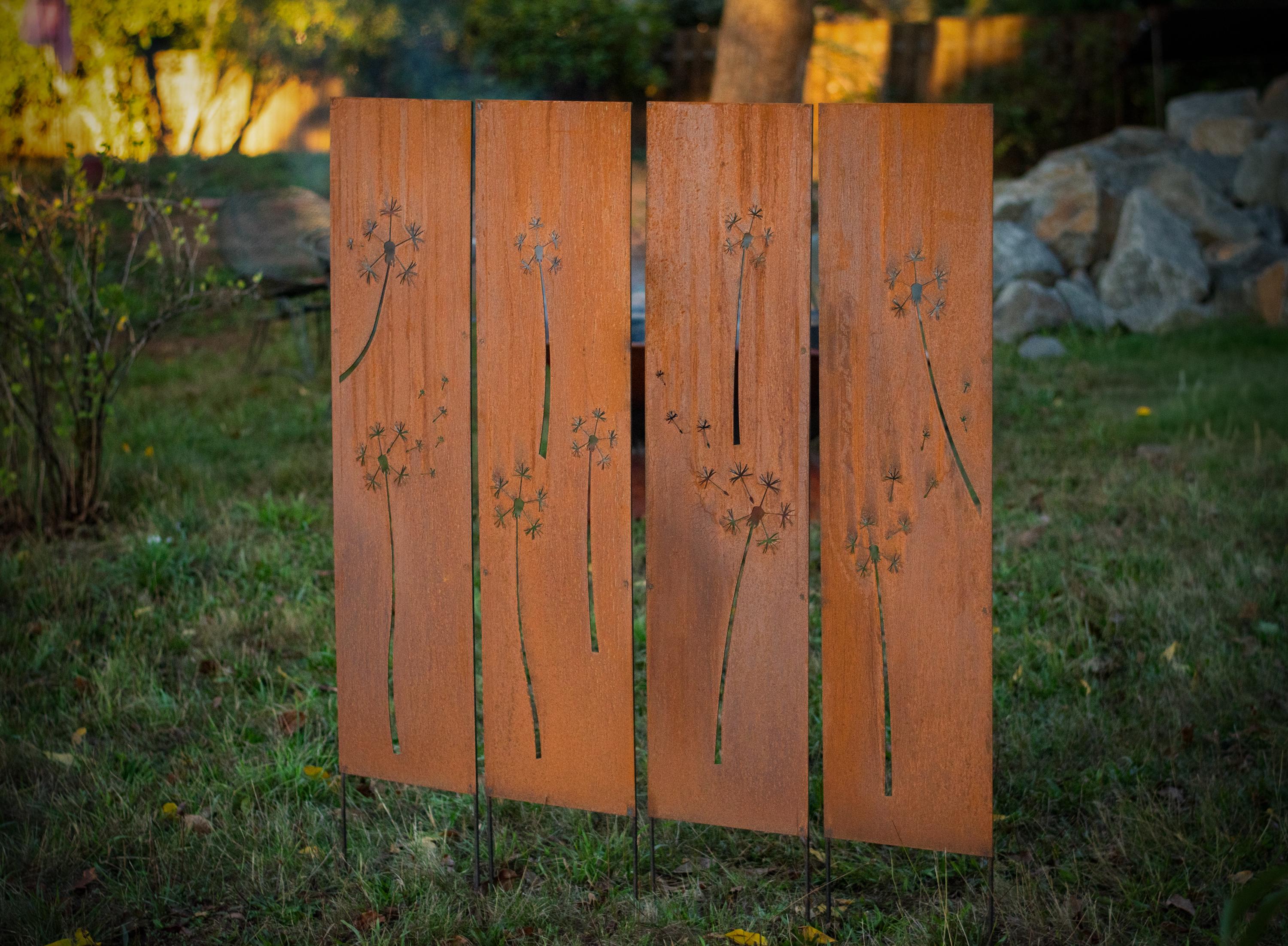 Dandelion Panel, Rusty Privacy Screen, Garden Panel, 12" X 48'', Garden ...