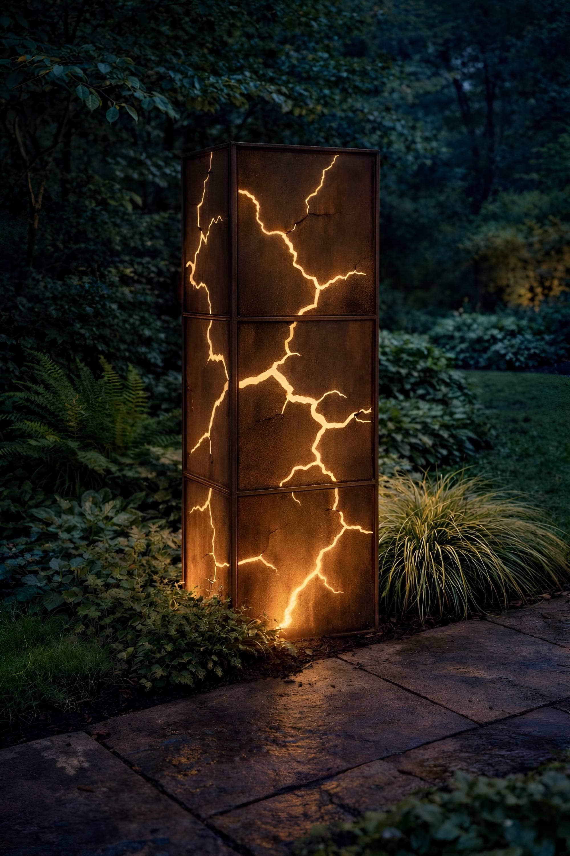 Modern “fractured” 6ft Metal Illuminary Column | Landscape Lighting Art ...