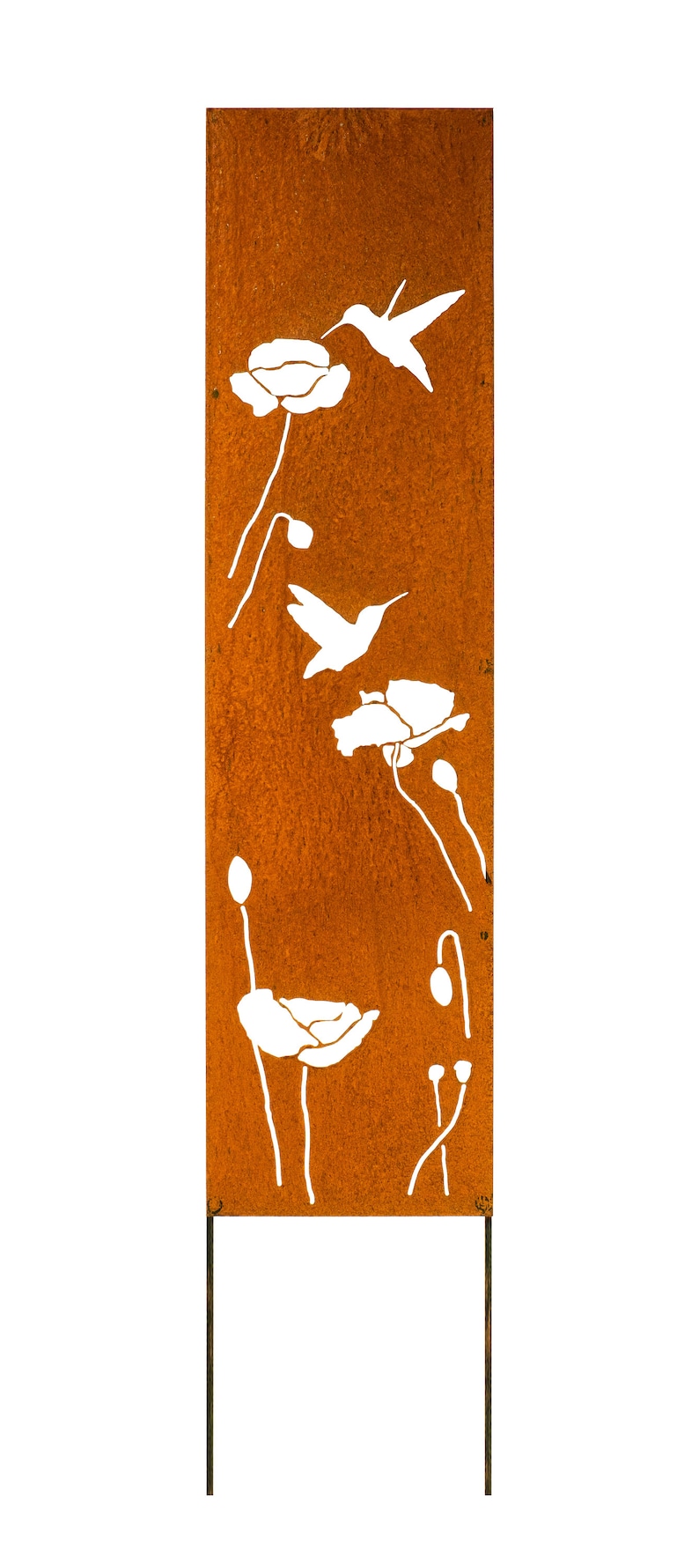 Hummingbird and Poppies Metal Privacy Screen, Garden Decor (12" X 48 ...