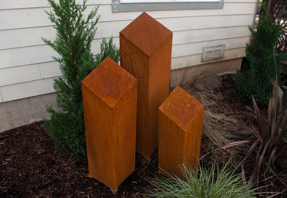 Architectural Garden Art Columns Metal Garden Decor Rusty - Etsy