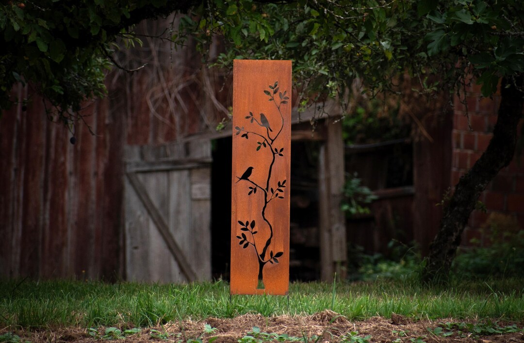 Birds on Tree Branches, Rusty Privacy Screen, Garden Panel, 60x12 ...