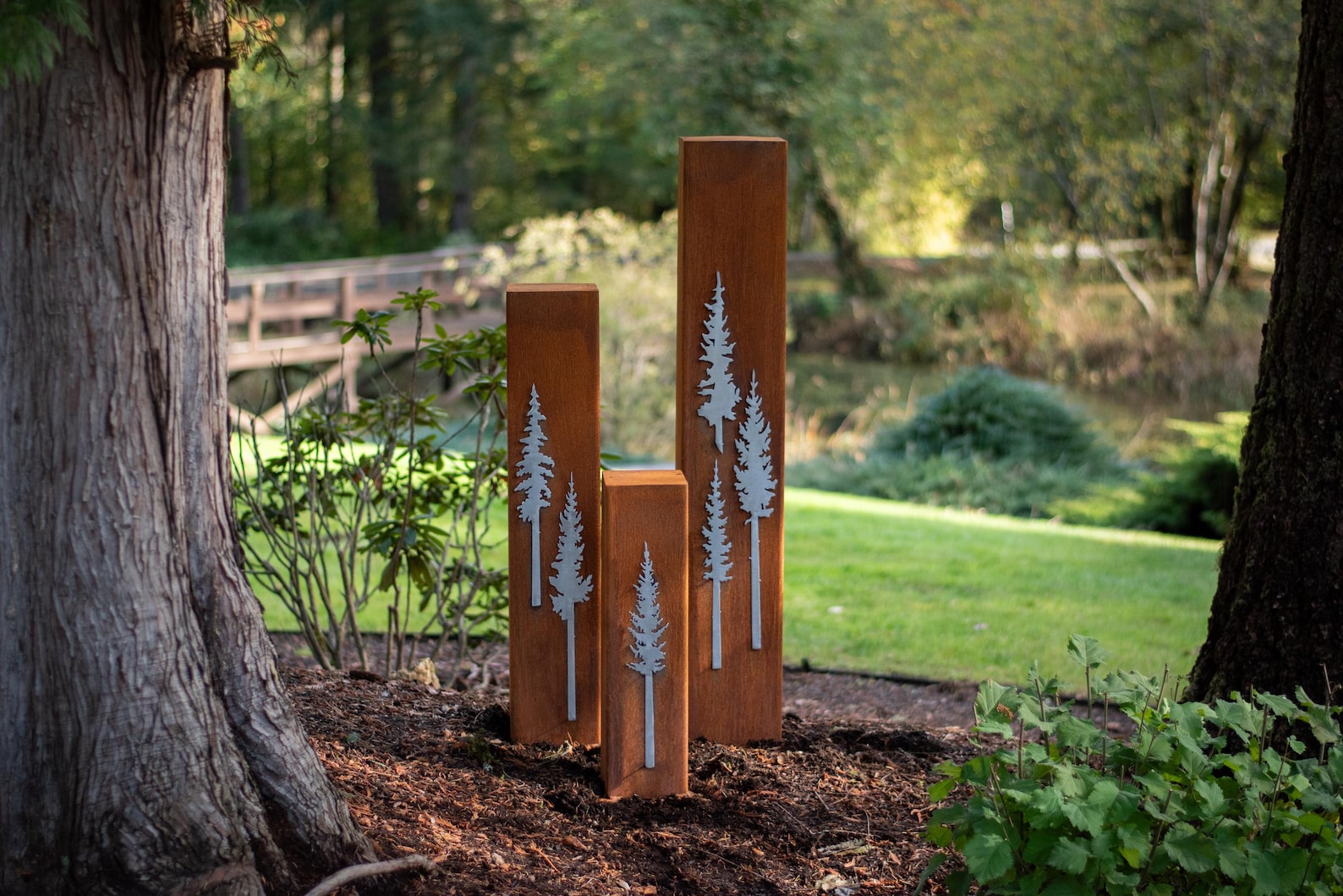 Fir Tree Column Set, Landscape Art, Planter, Lighting Box, Metal Garden ...