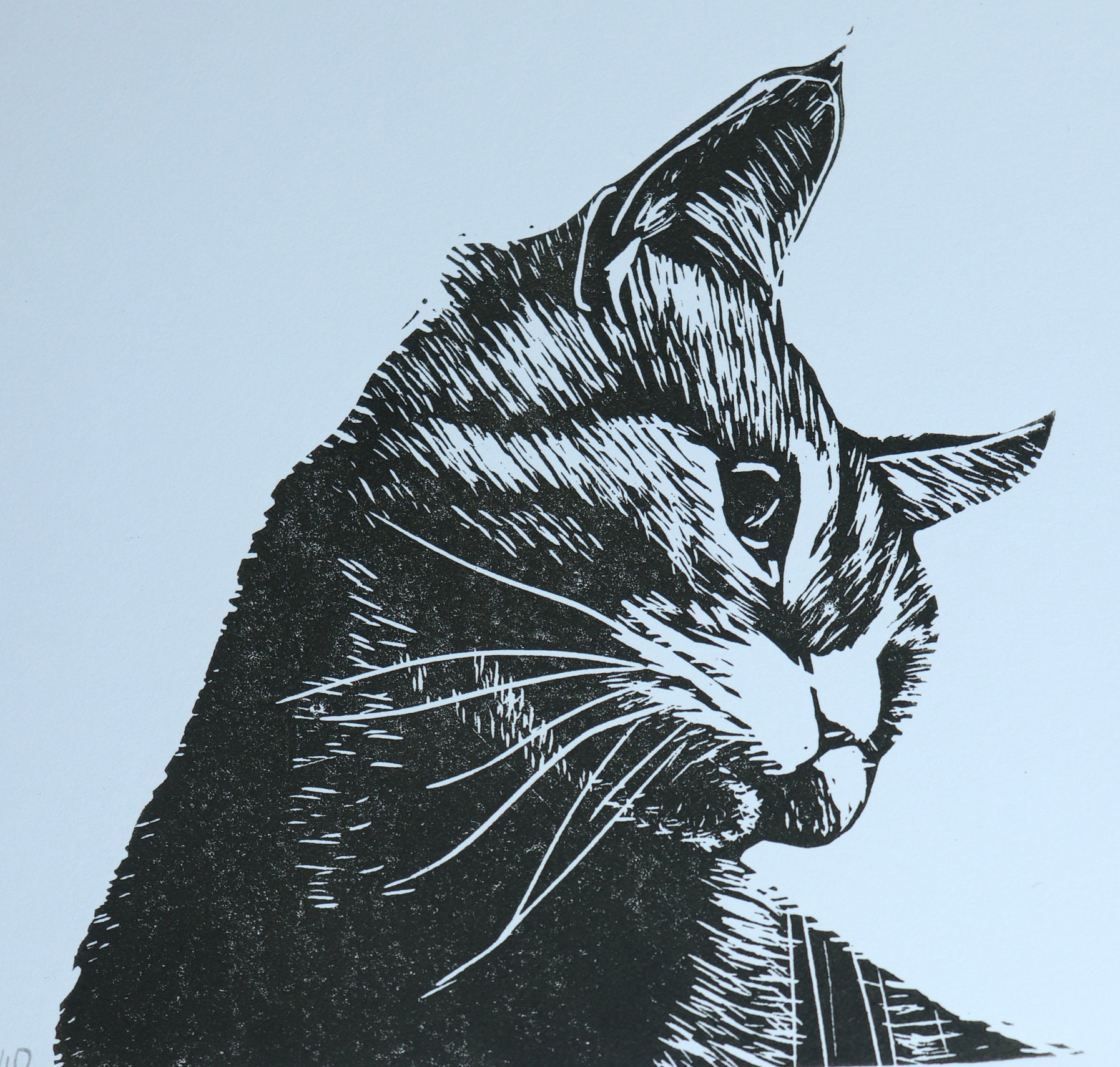 Cat Linocut, Print on Paper, Cats, Pets, Perfect Gift for Cat Lovers ...