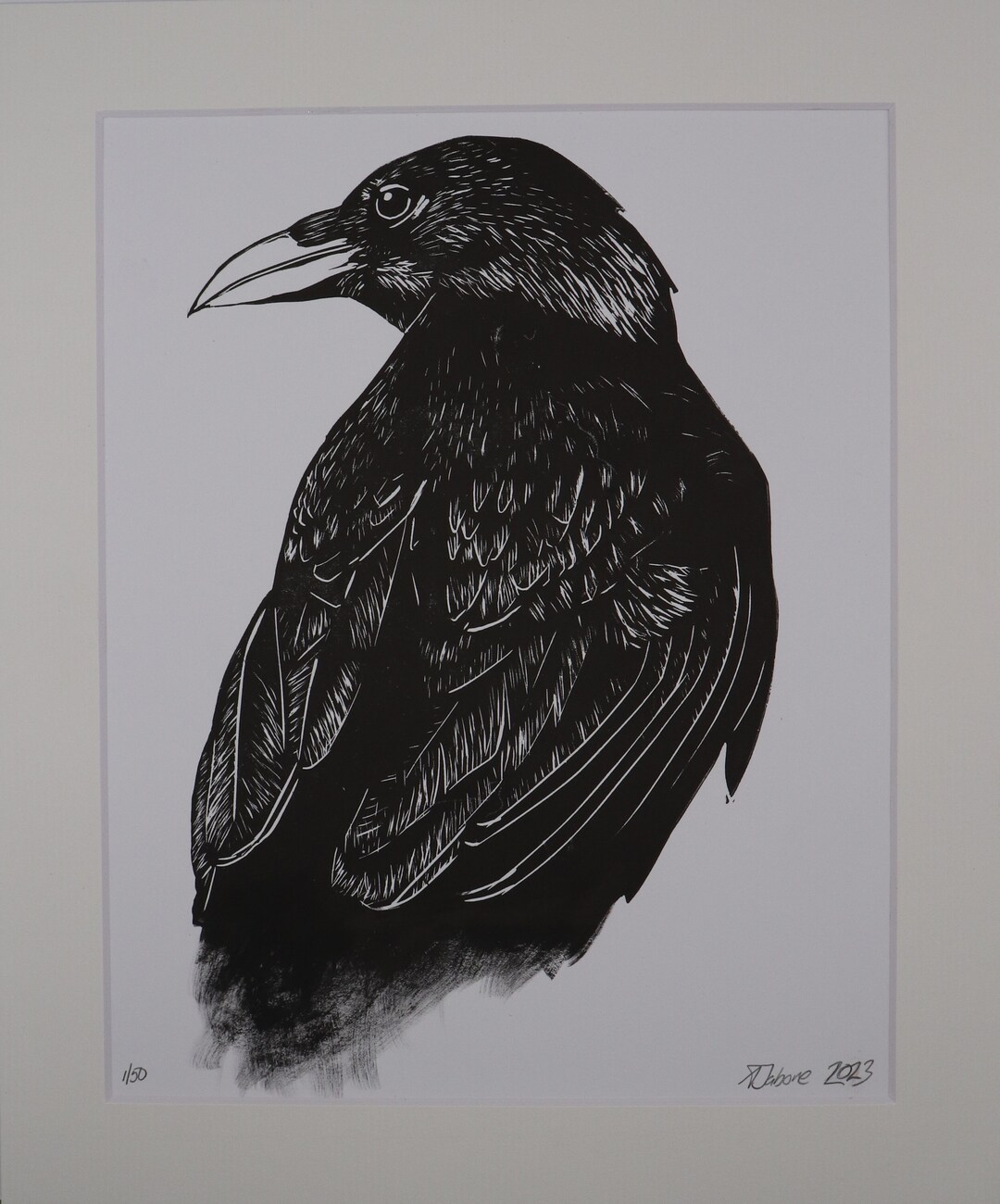 Raven Hand Printed and Finished Lino Print, Mounted and Signed - Etsy