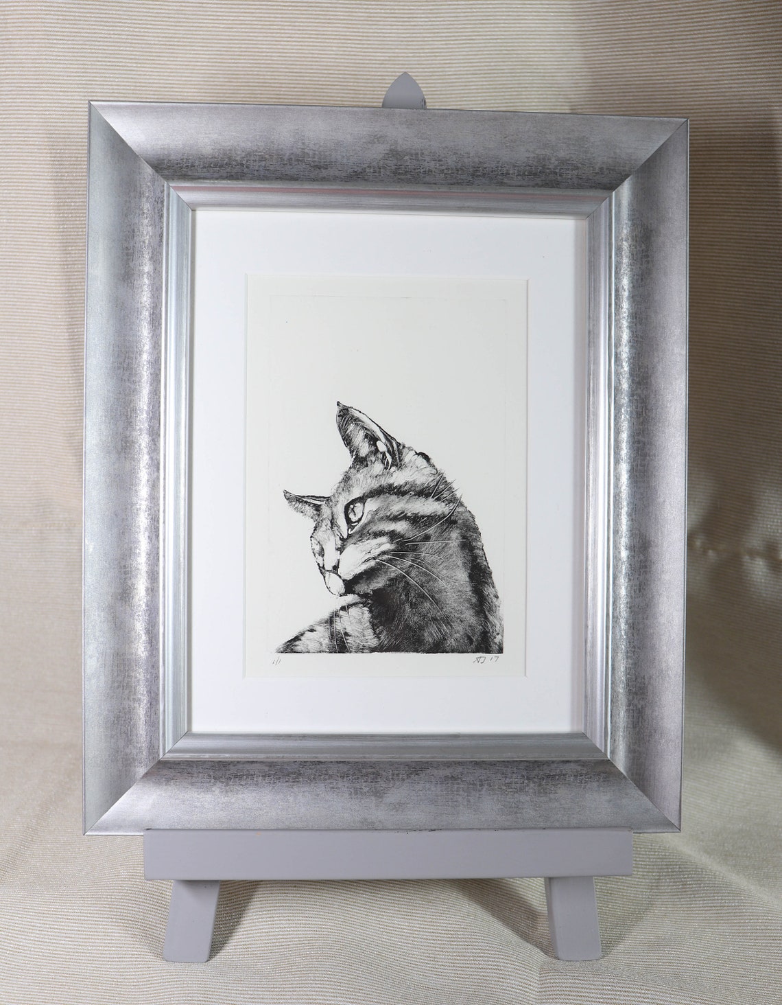 Cat Monoprint, Black and White Pet Portrait, Animal Artwork - Etsy