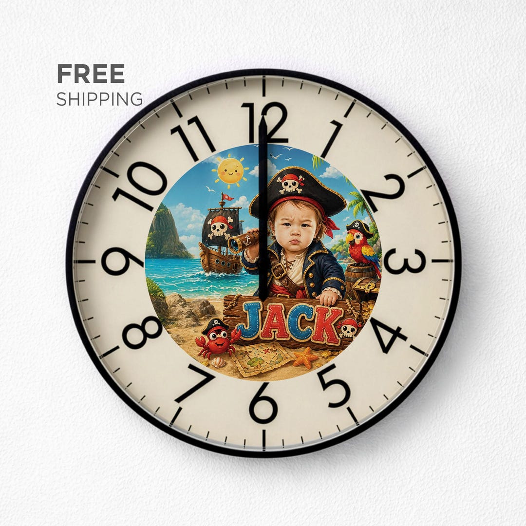 Personalized Pirate Kids Wall Clock | Custom Photo Child Pirate Decor ...
