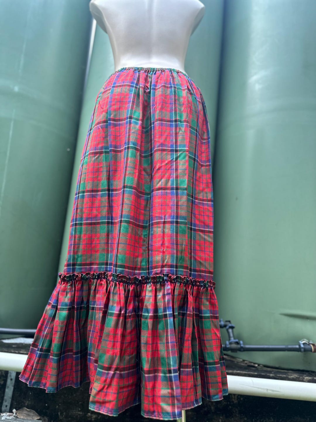 Cottagecore S-XL Tartan Plaid Red Maxi Ruffled Skirt - Etsy