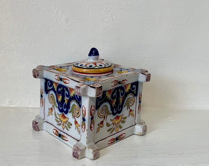 Antique French Faience Ceramic Inkwell - Etsy