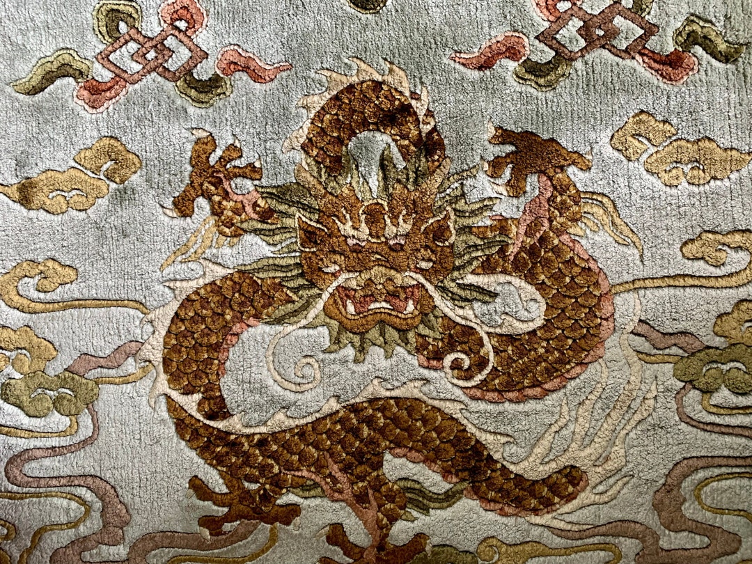 Vintage Chinese Silk Woven Dragon Rug - Etsy