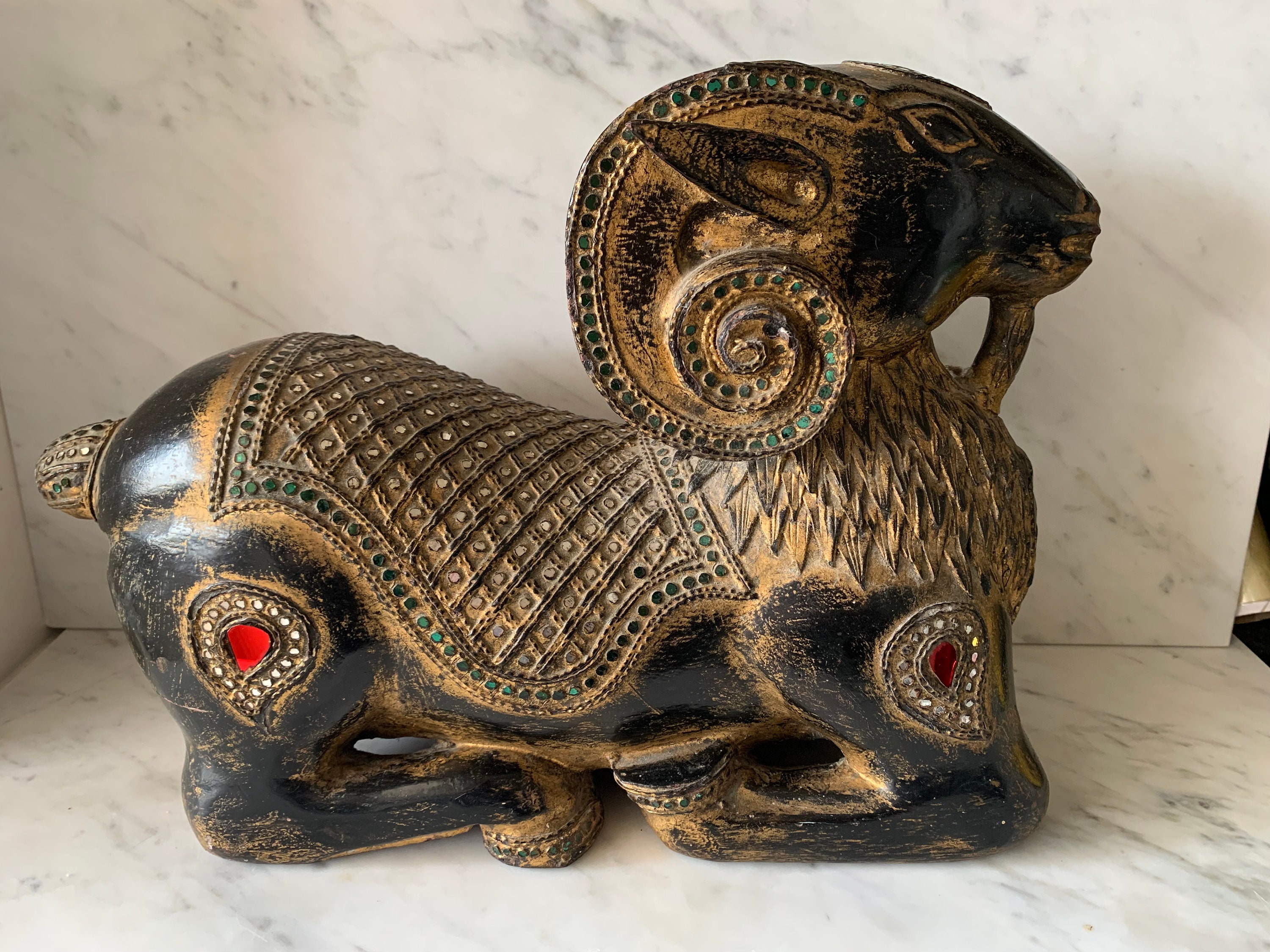Antique Indian Gilt Wooden Carved Ram Sculpture - Etsy