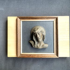 Antique Pottery Sculptured Jesus Bust on Slate Tile in Wooden Frame - Etsy