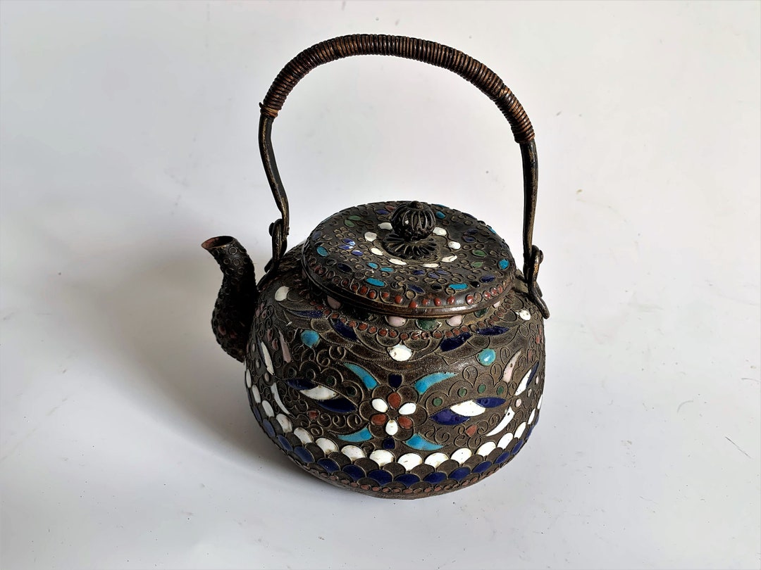 Antique Chinese Copper Enameled Tea Pot - Etsy