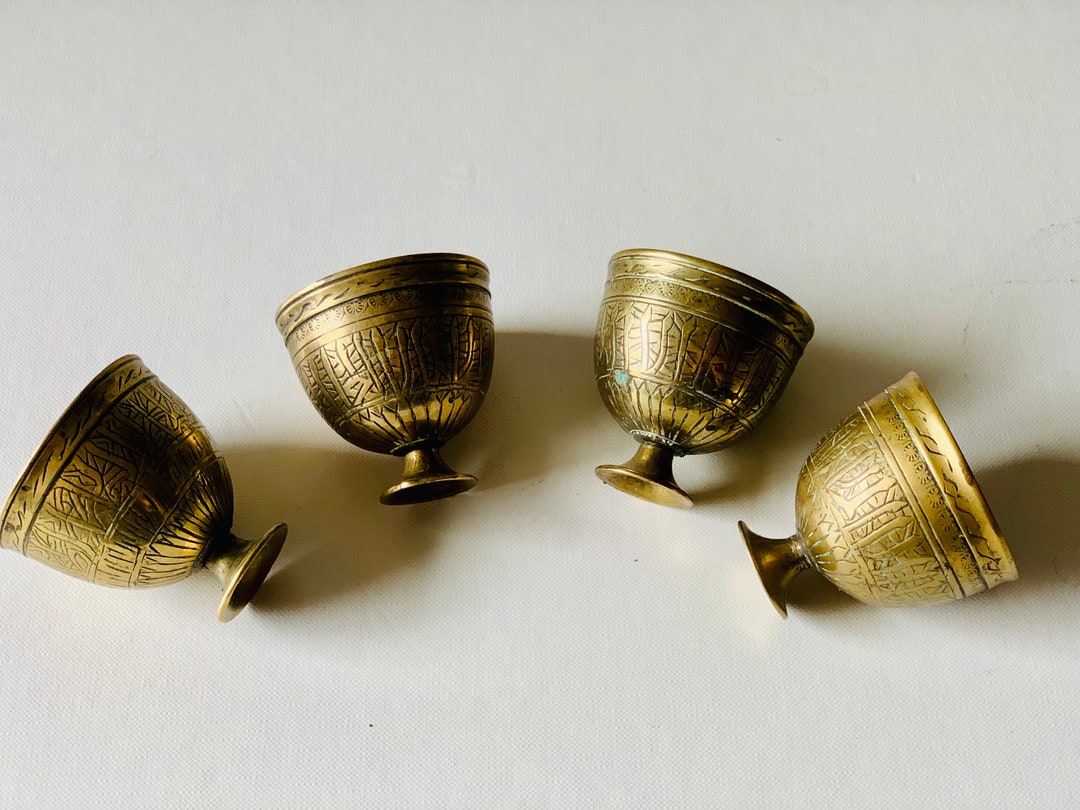 Antique Middle Eastern Brass Inscribed Chased Tea Cup Set X 4 - Etsy