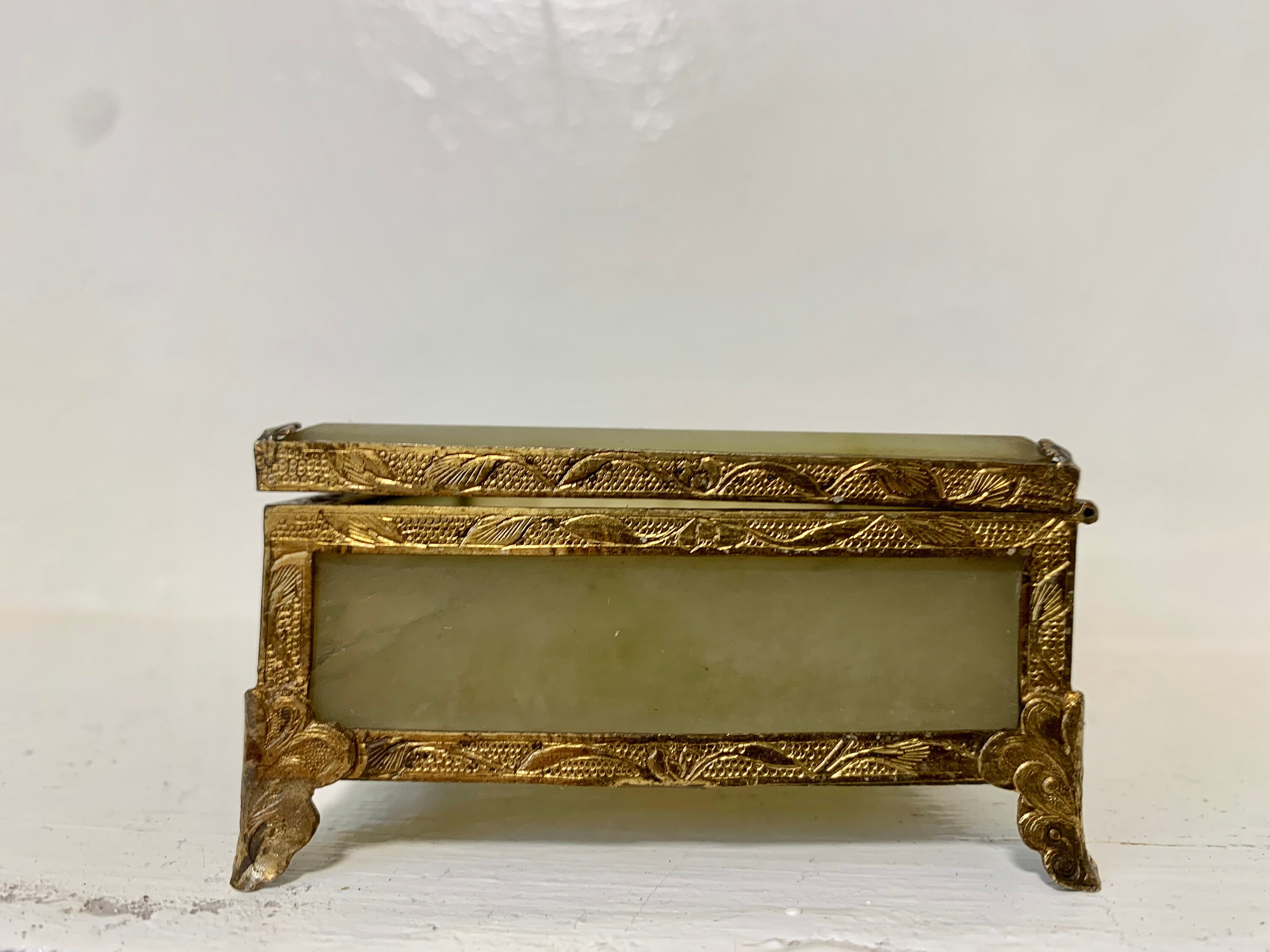 Antique Chinese Jade Carved & Brass Gold Gilded Jewelry Box - Etsy