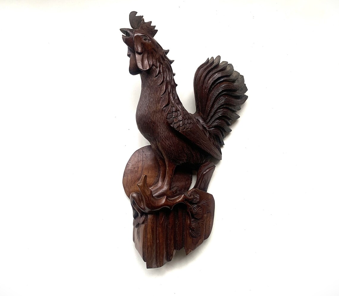 Vintage Chinese Wooden Carved Cockrel Wall Statue - Etsy