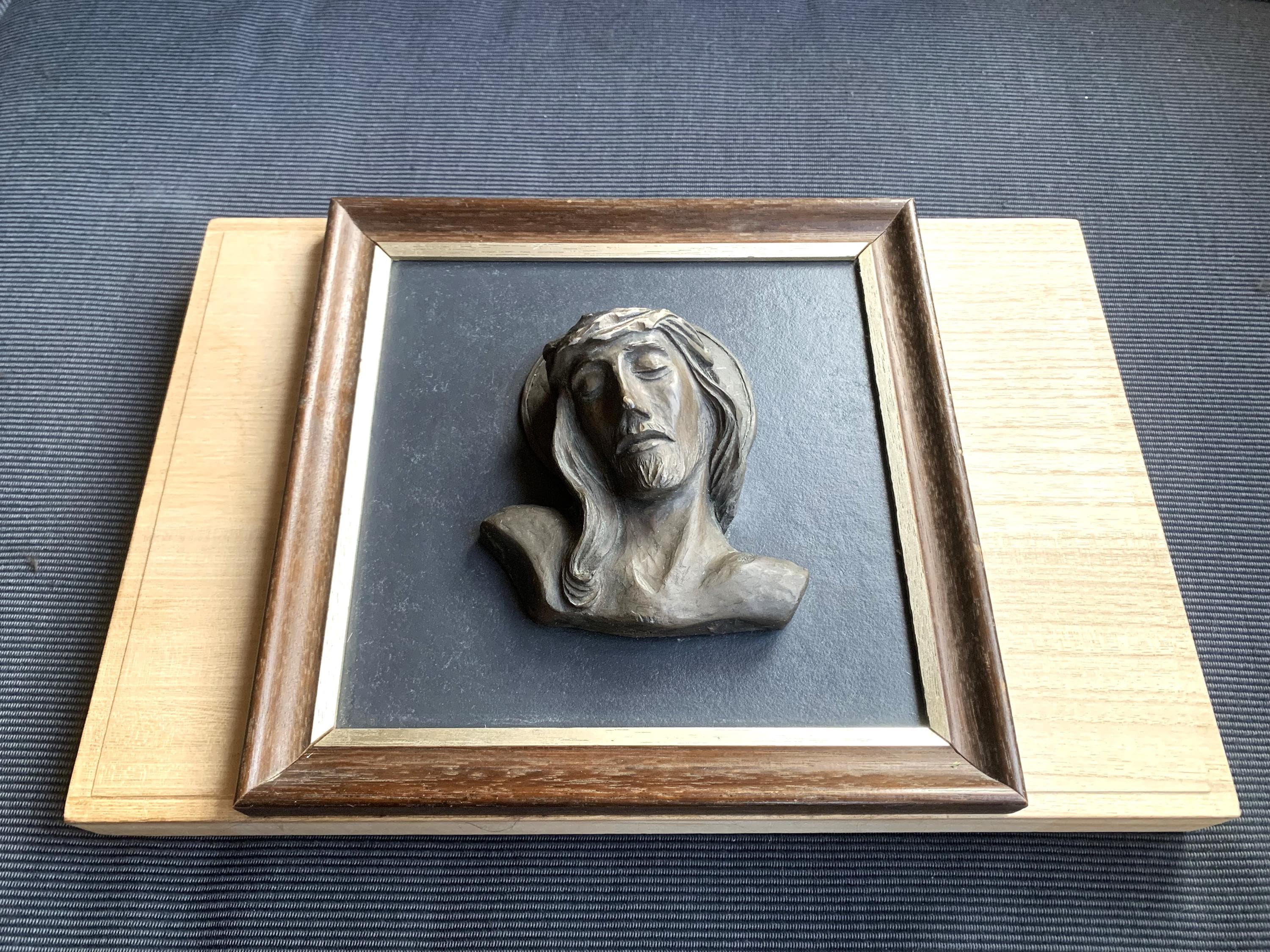 Antique Pottery Sculptured Jesus Bust on Slate Tile in Wooden Frame - Etsy
