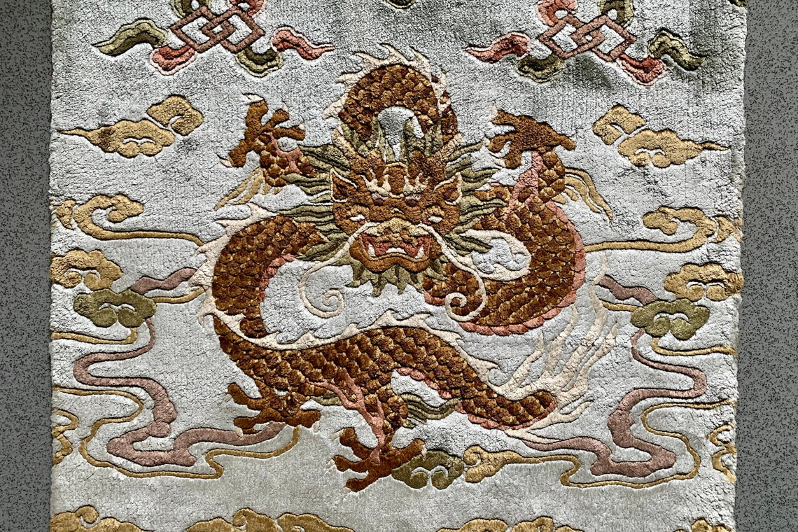 Vintage Chinese Silk Woven Dragon Rug - Etsy