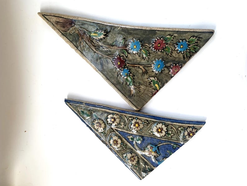 Antique Middle Eastern Pottery Painted Tile X 2 - Etsy