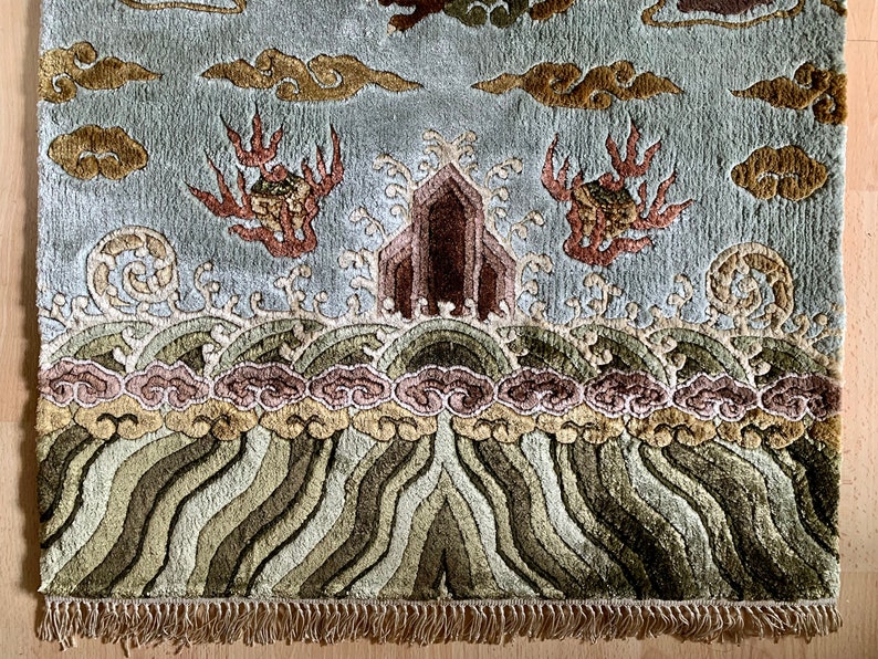 Vintage Chinese Silk Woven Dragon Rug - Etsy