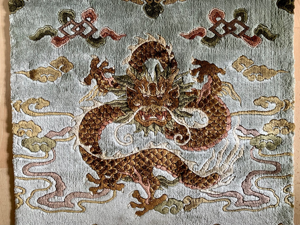 Vintage Chinese Silk Woven Dragon Rug - Etsy