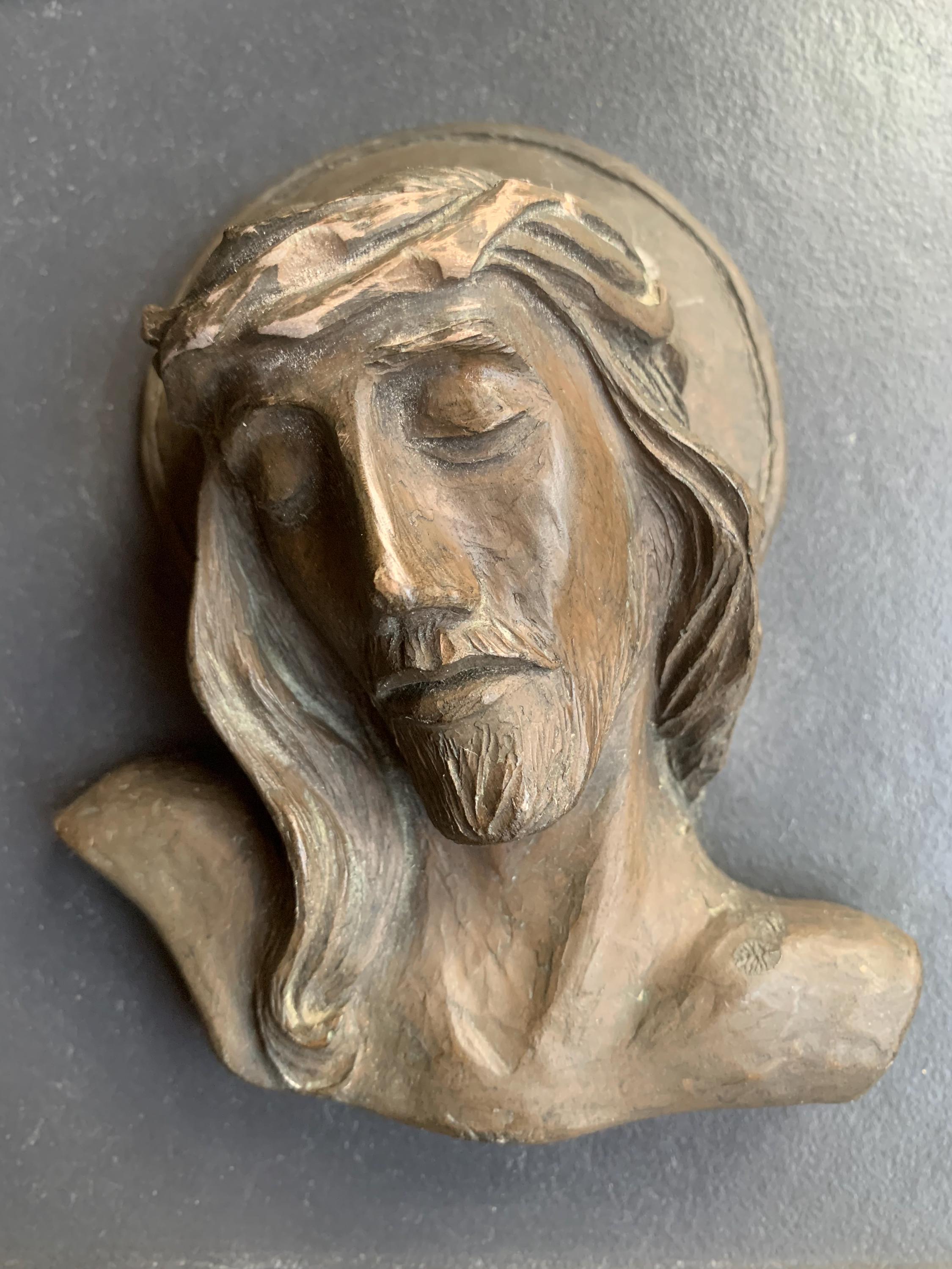 Antique Pottery Sculptured Jesus Bust on Slate Tile in Wooden Frame - Etsy