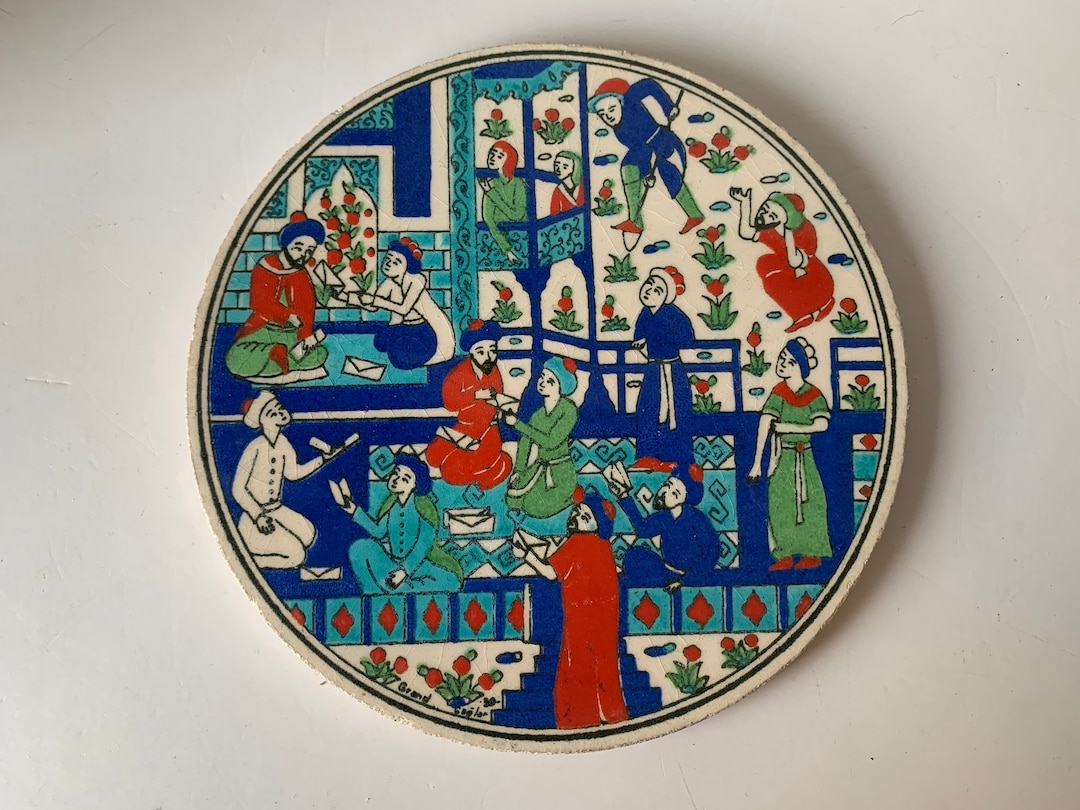 Vintage Middle Eastern Pottery Hand Miniature Painted Tile - Etsy
