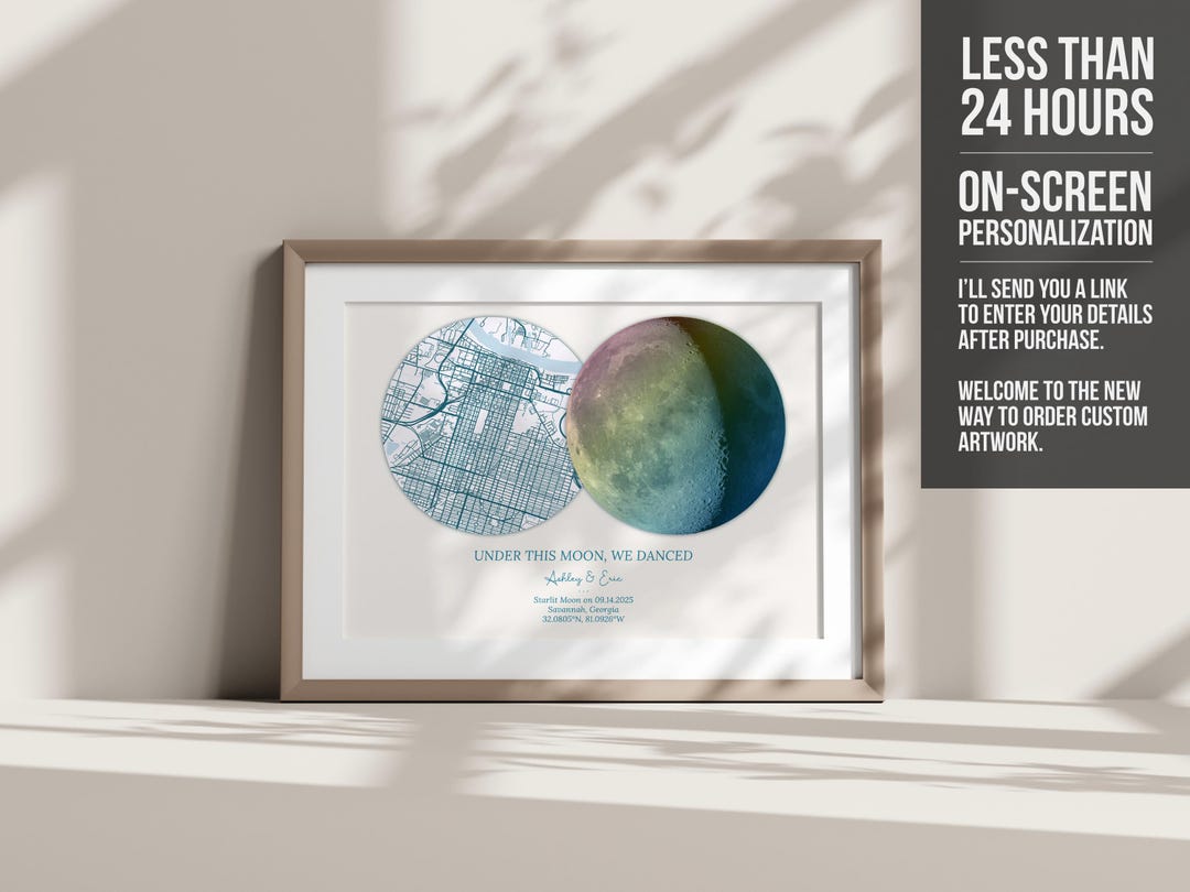Personalized Street Map & Moon Phase Print | Custom Location and Date ...