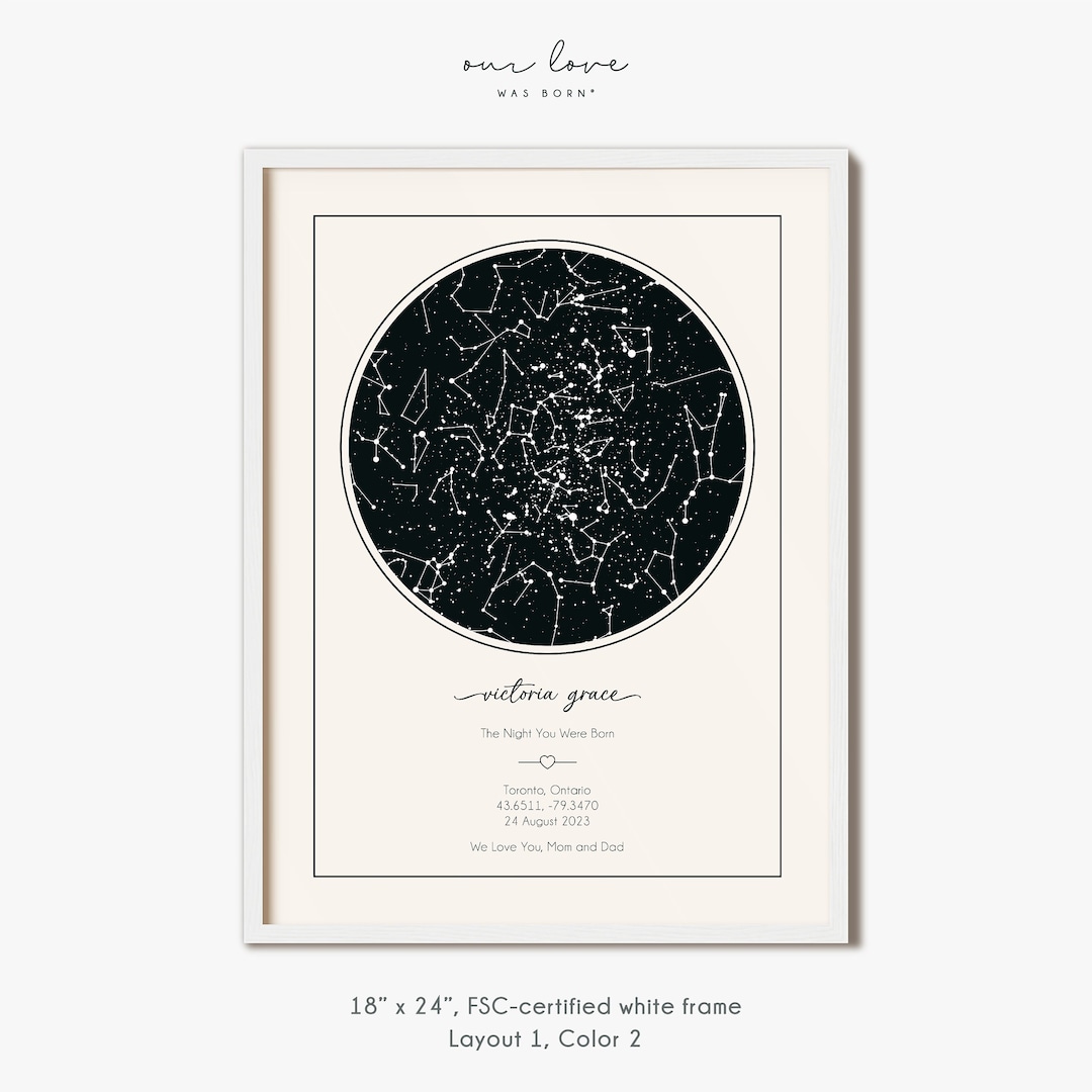 Custom Star Map for Birthday - Star Map Baby Birth Date - Night Sky the ...