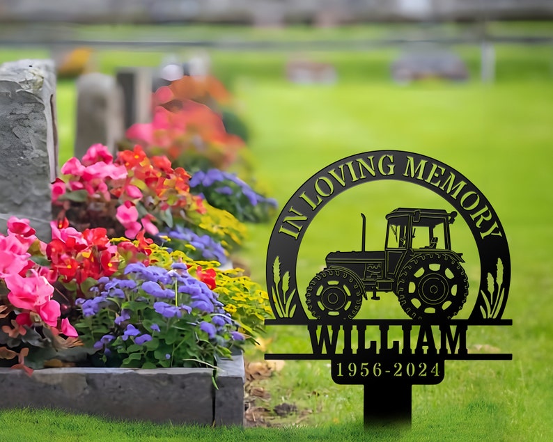 Custom Tractor Memorial Plaque Stake, Tractor Sign, Dad Loss, Farmer ...
