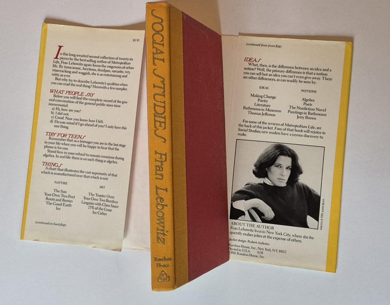 Fran Lebowitz - Social Studies: 1981 First Edition, 3rd Printing - Etsy