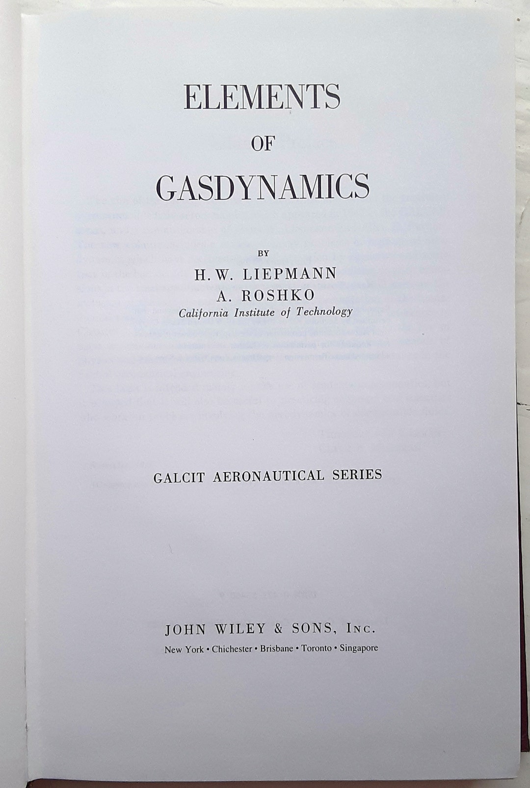 LIKE NEW - Elements of Gasdynamics, by Liepmann and Roshko, 1957, 27th ...