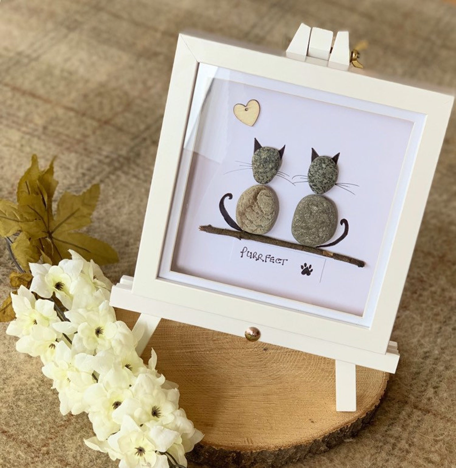 Cats Pebble Art Two Friendly Cats Contemplating Handmade in - Etsy UK