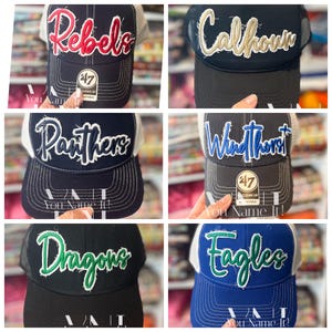 3D Puff Dimensional Script Team or School Hat With Frayed Fabric (H002 ...