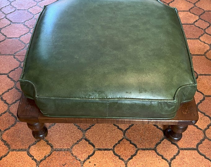 Vintage Ethan Allen Green Upholstered Square Wood Stackable Ottoman ...