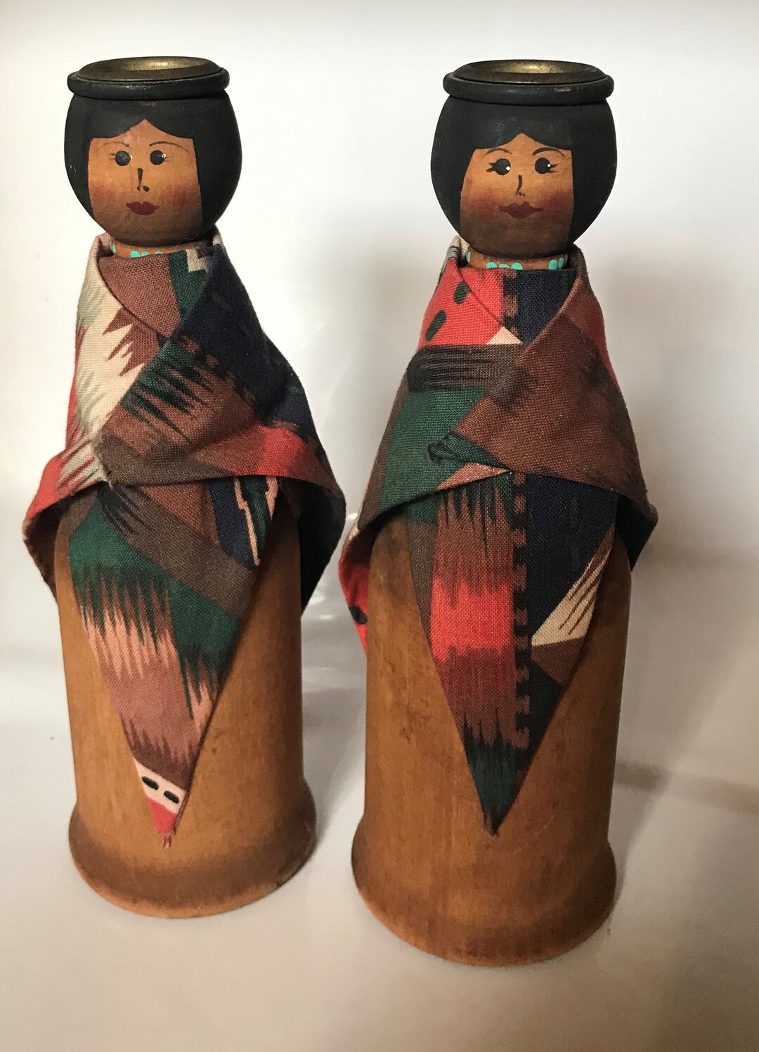 Adorable Vintage Set of 2 Native American Women Handcrafted Wood ...