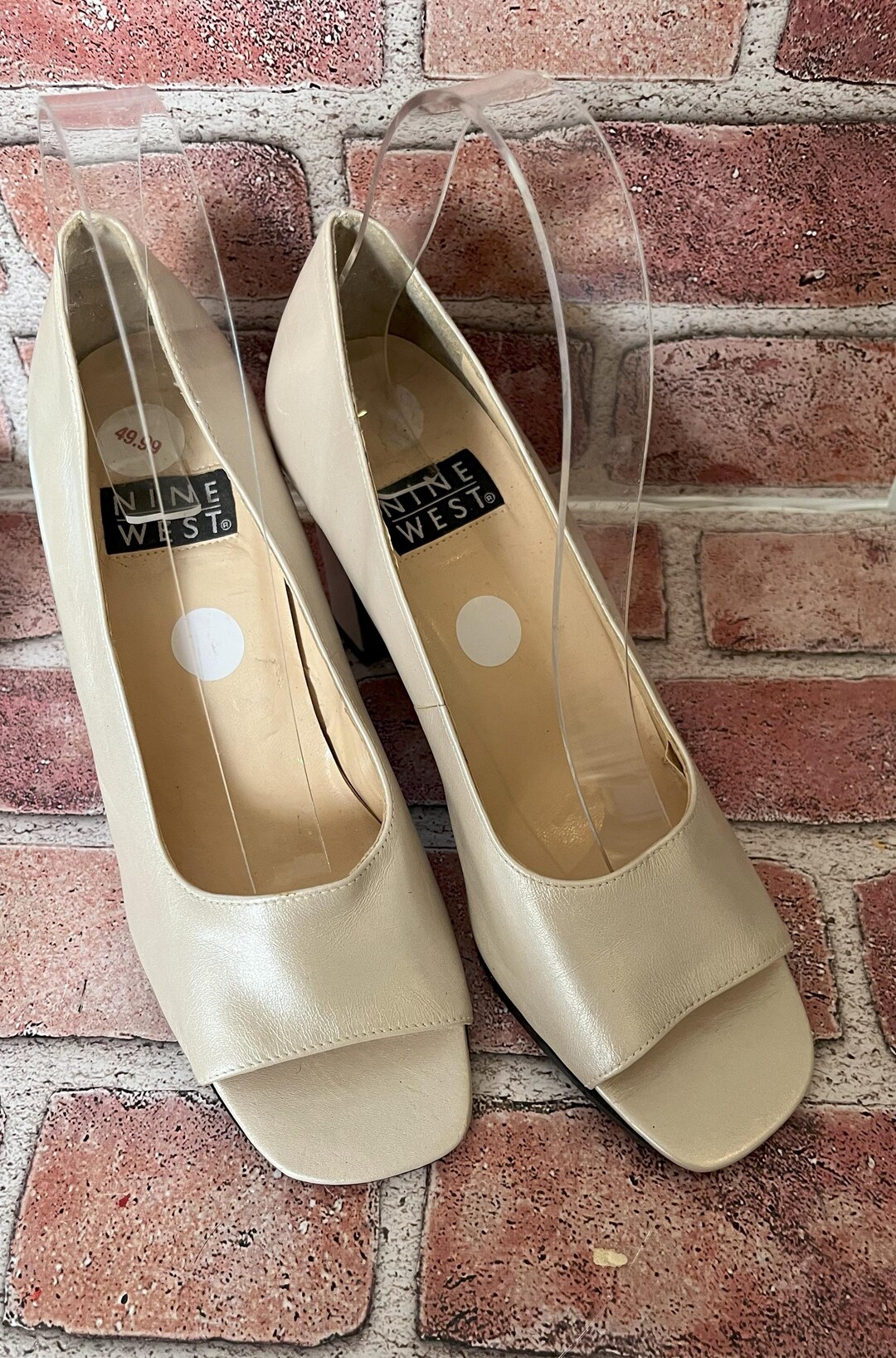 Vintage Nine West Pearl Ivory Leather High Heel Open Toe Pumps Kalyn 7M ...