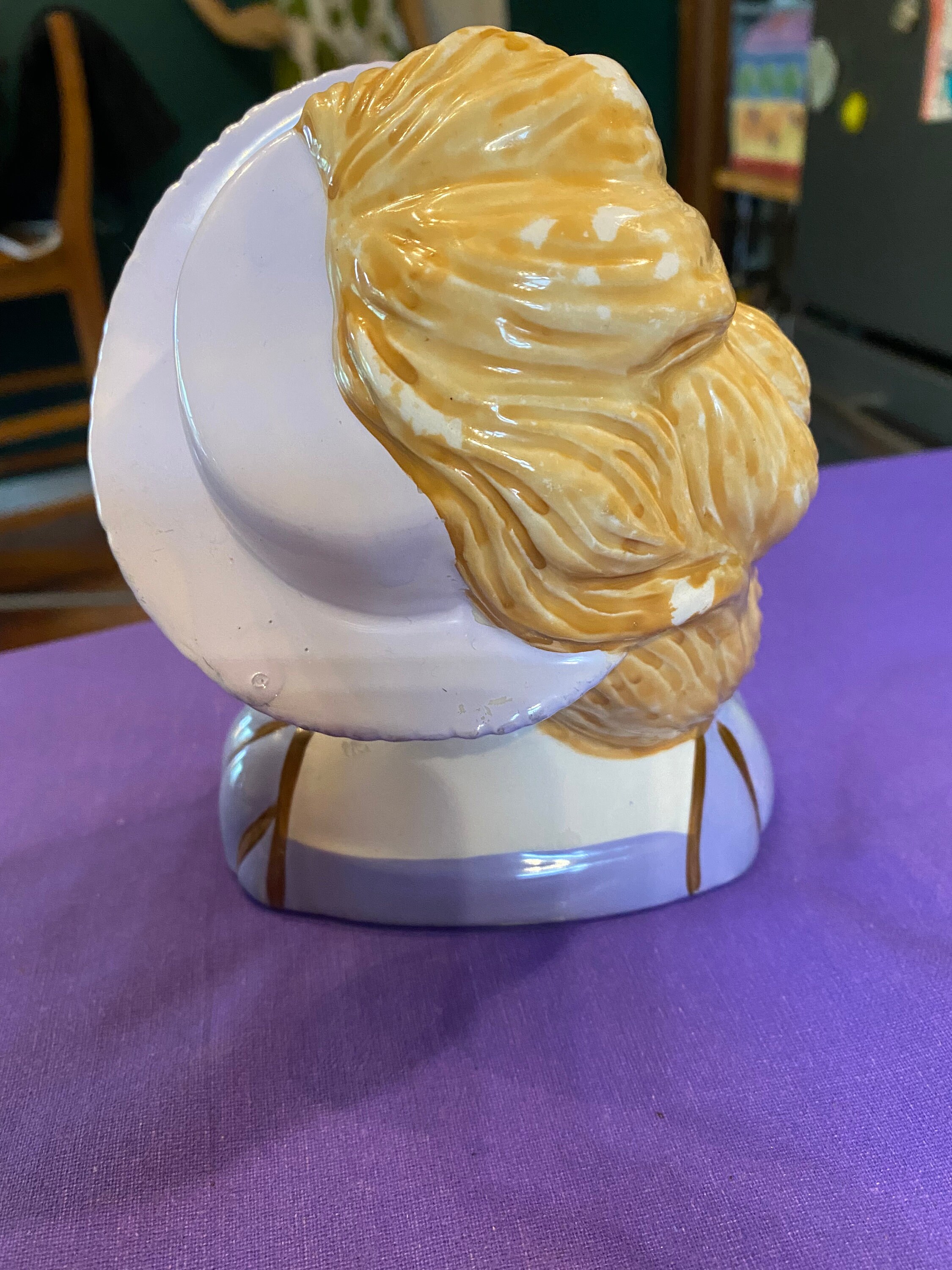 Vintage Ceramic Dark Haired Lady Head Bust Lavender Hat With Yellow ...