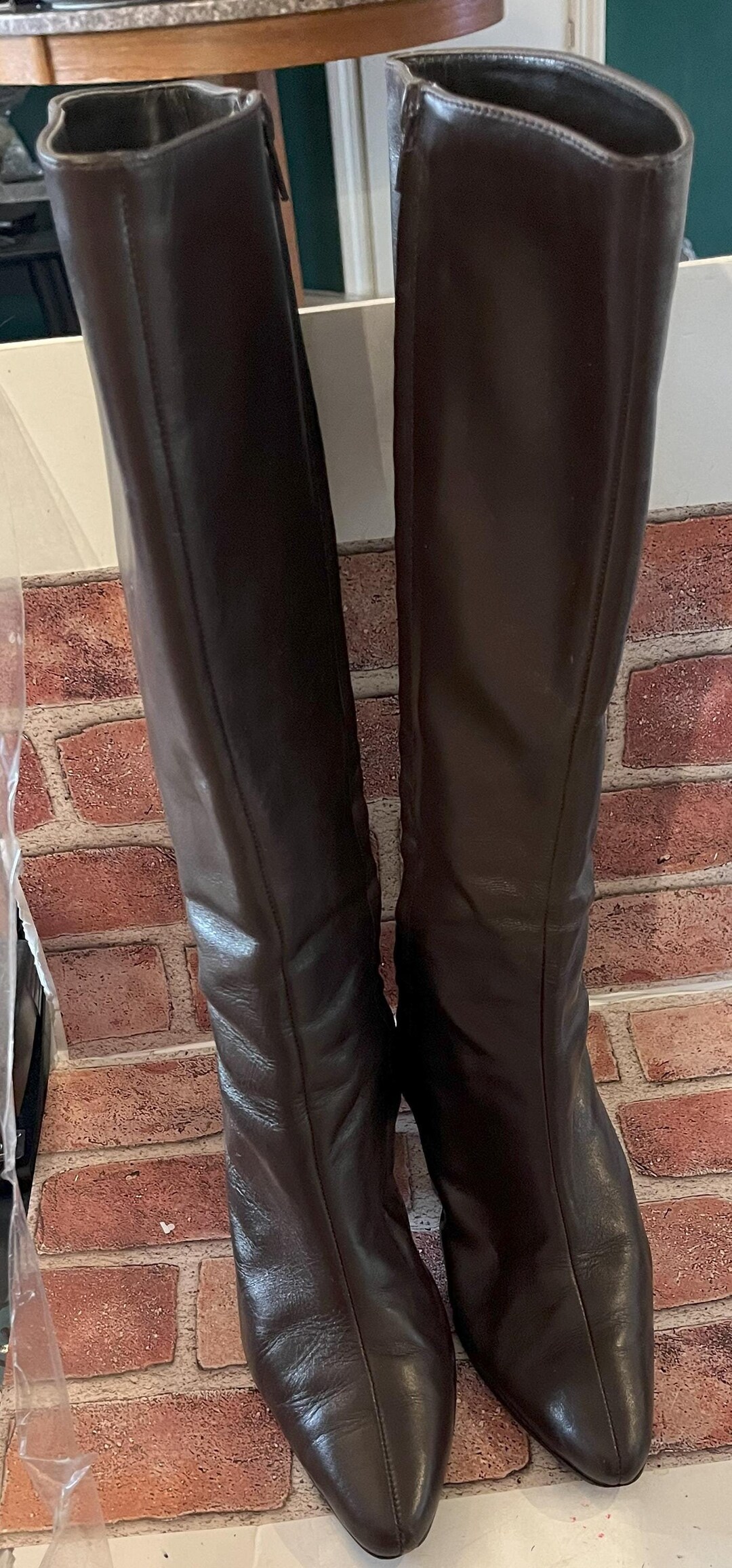 Colin Stuart High Heel Knee High Brown Leather Zip up Boots 7.5M 165172 ...
