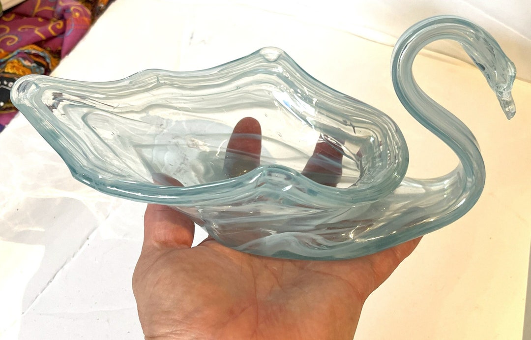 Vintage Light Blue and Clear Handblown Glass Swan Dish Bowl *free ...