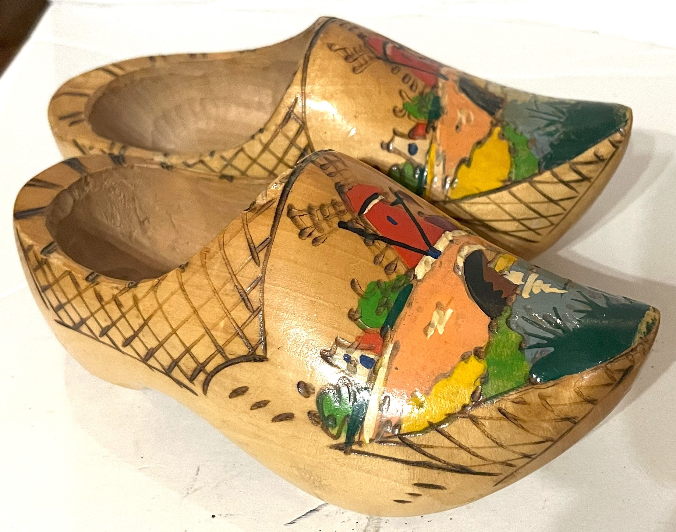 Vintage Dutch Holland Hand Carved Wooden Children's Clogs free Shipping ...
