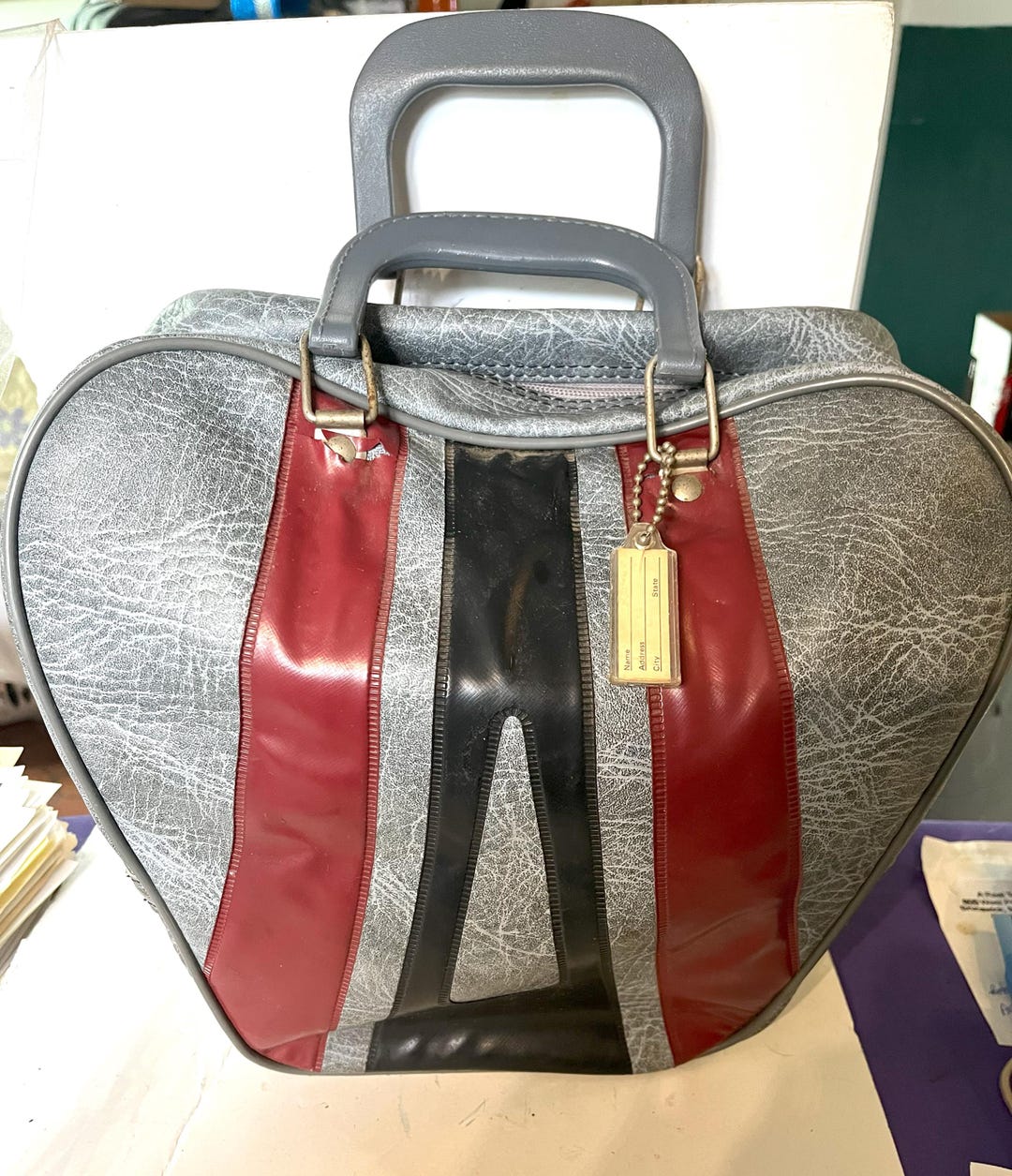 Vintage Blue Black Red Ten-pin Bowling Ball Carrying Bag *free Shipping ...