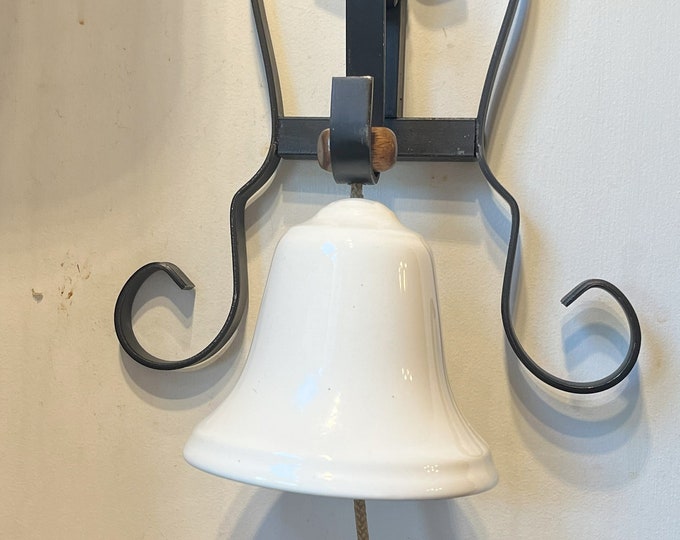 Vintage White Ceramic Bell on Black Wrought Iron Wall Holder *free ...