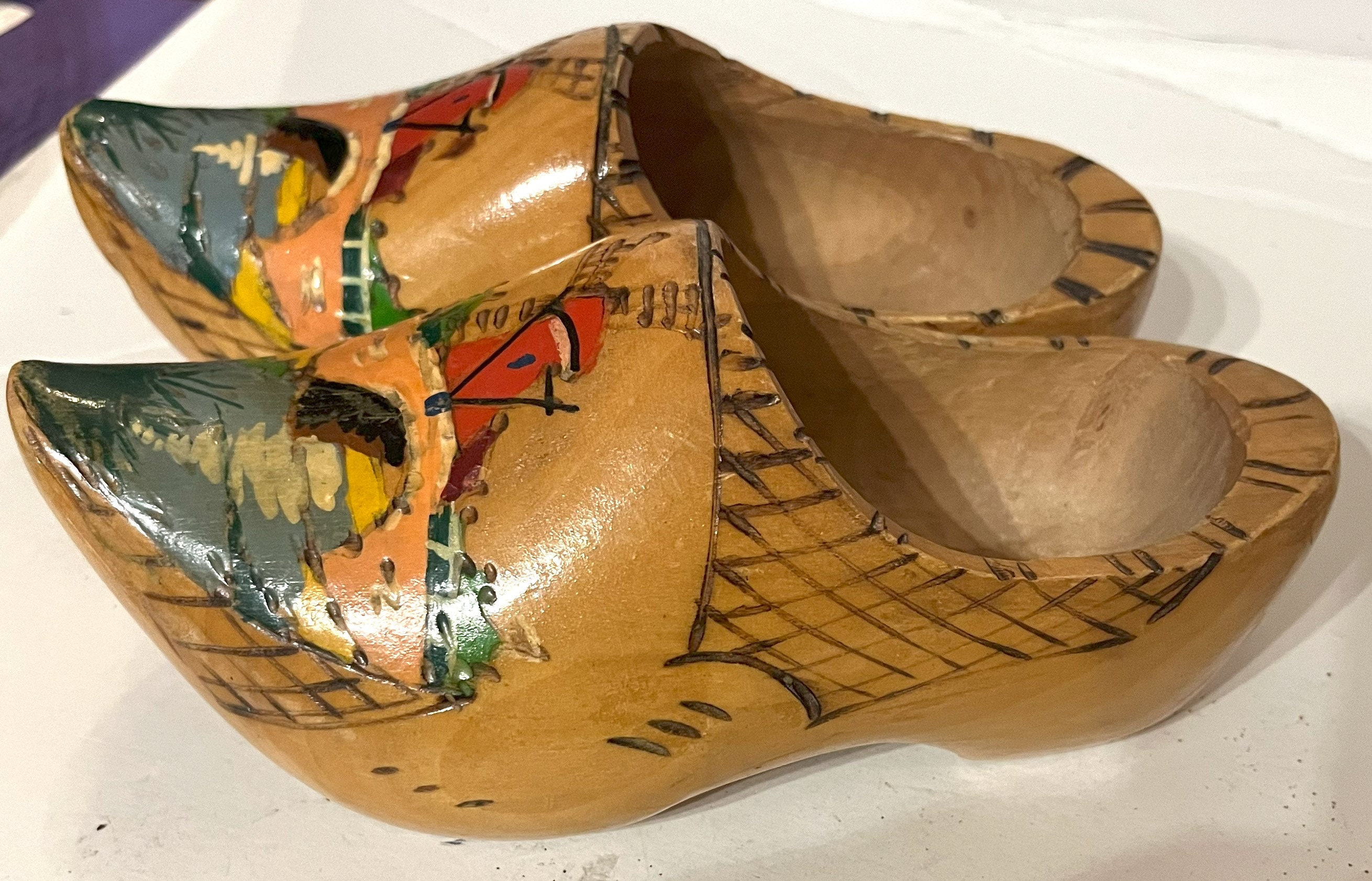 Vintage Dutch Holland Hand Carved Wooden Children's Clogs free Shipping ...