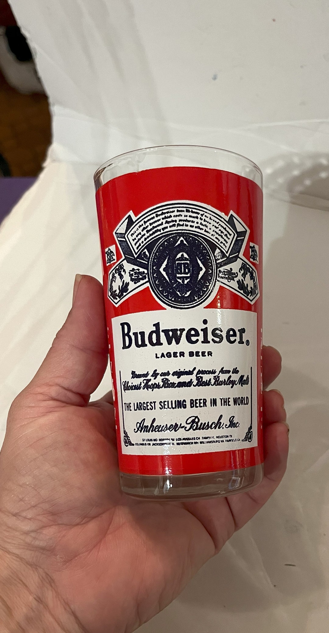 Vintage Budweiser Beer Red and Blue Label 12 Oz Beer Glass free ...