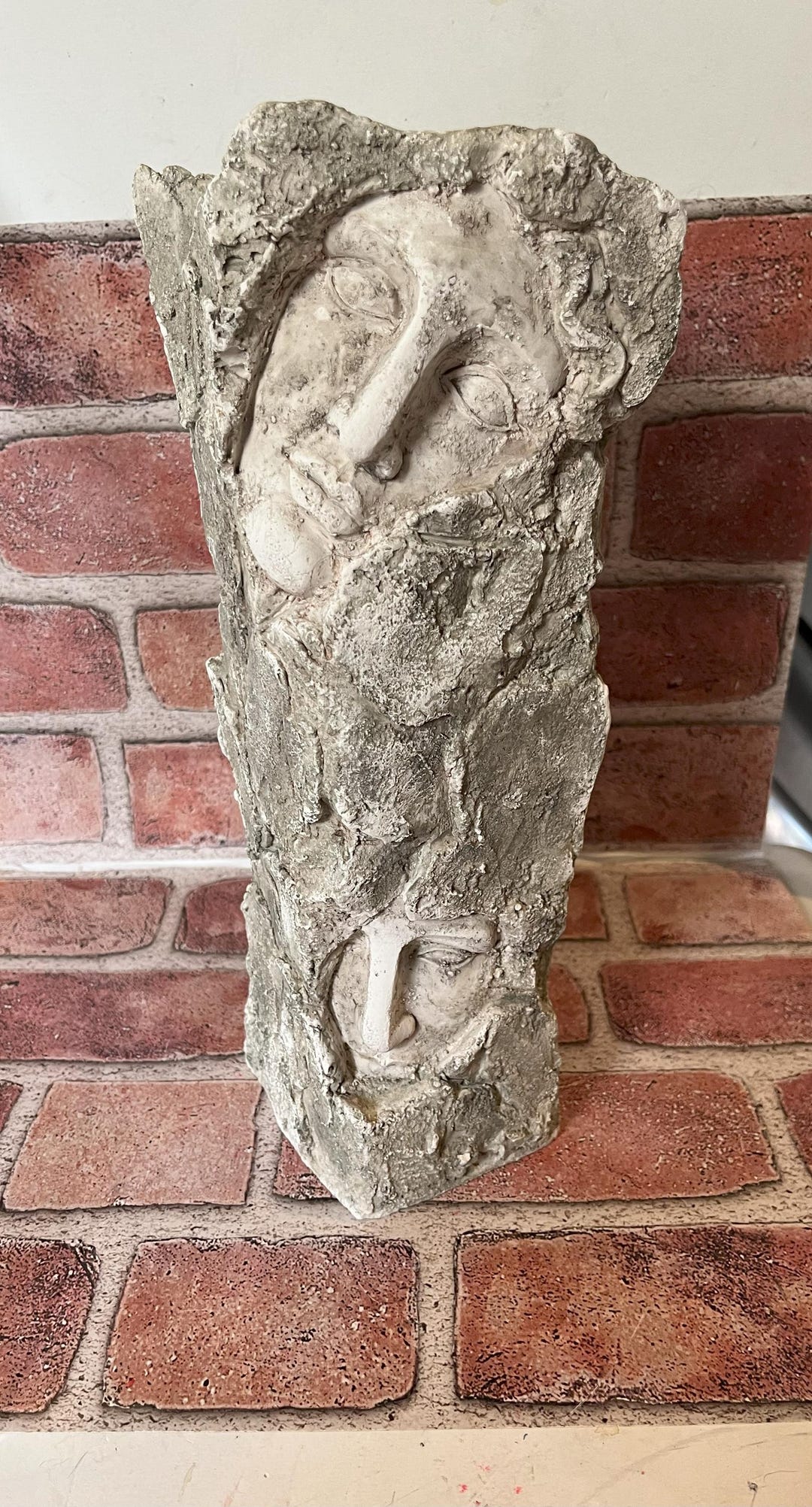 Vintage Two Face Sculpture Artisan Tall Plaster Vase *free Shipping - Etsy