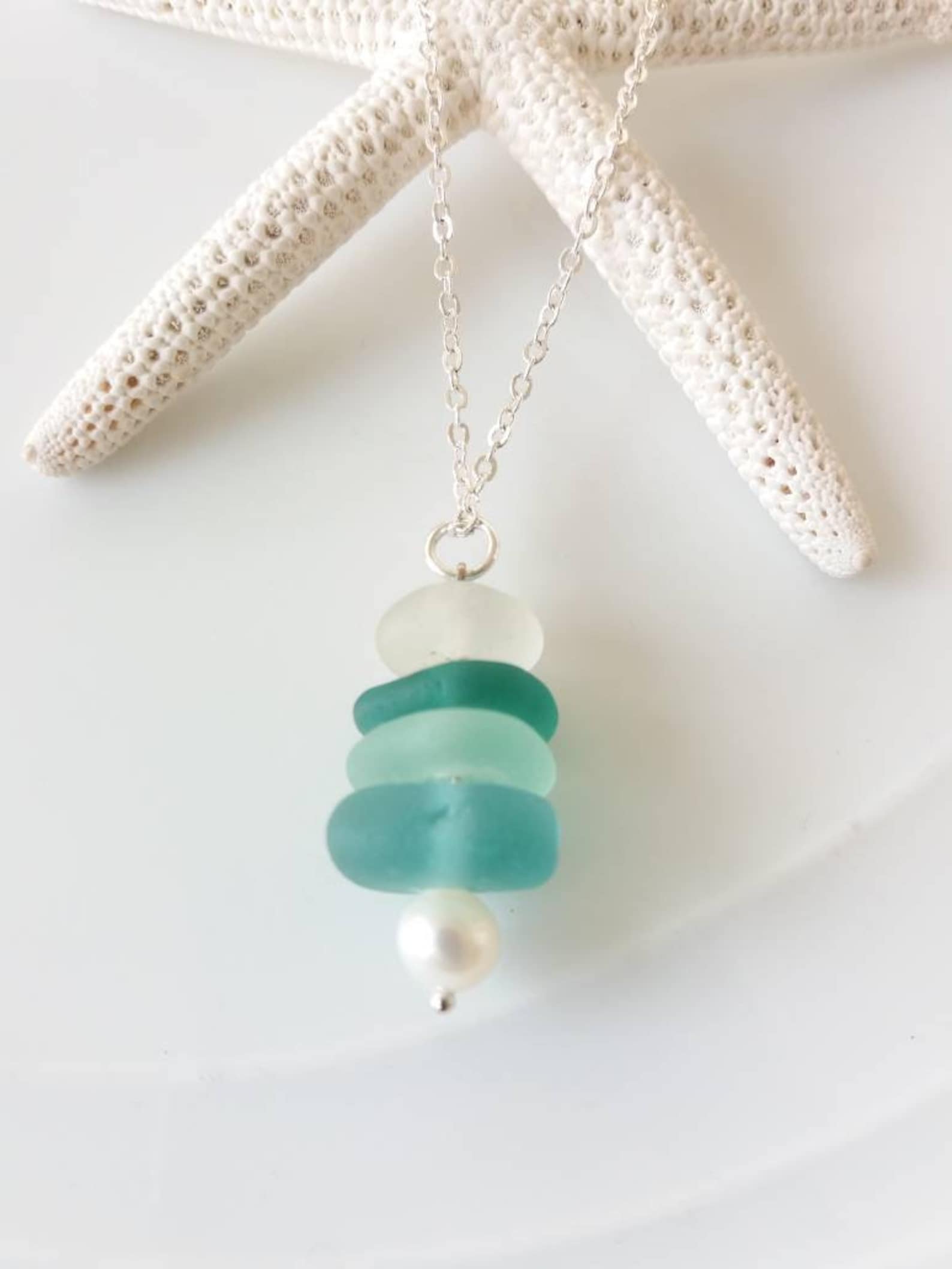 Genuine Sea Glass Necklace Blue Seaglass Necklace Beach Glass Necklace ...