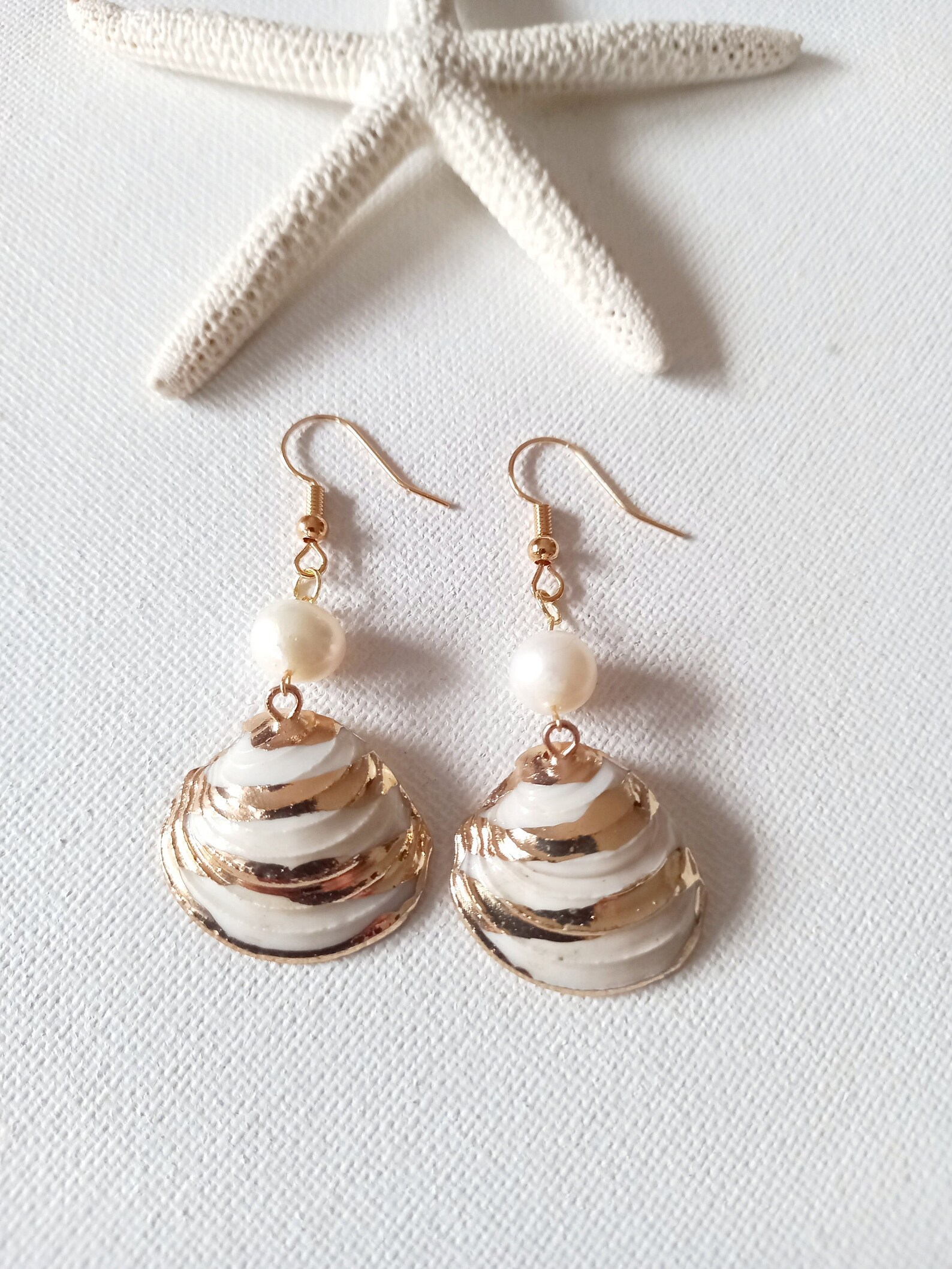 Gold Seashell Earrings Real Sea Shell Earrings Sea Shell Jewelry Gold ...