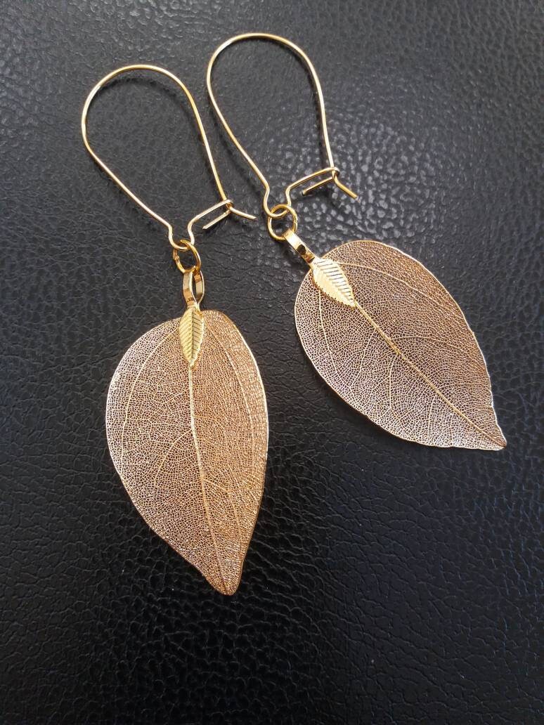 Real Leaf Earrings Gold Dipped Real Leaf Earrings Gold Leaf - Etsy