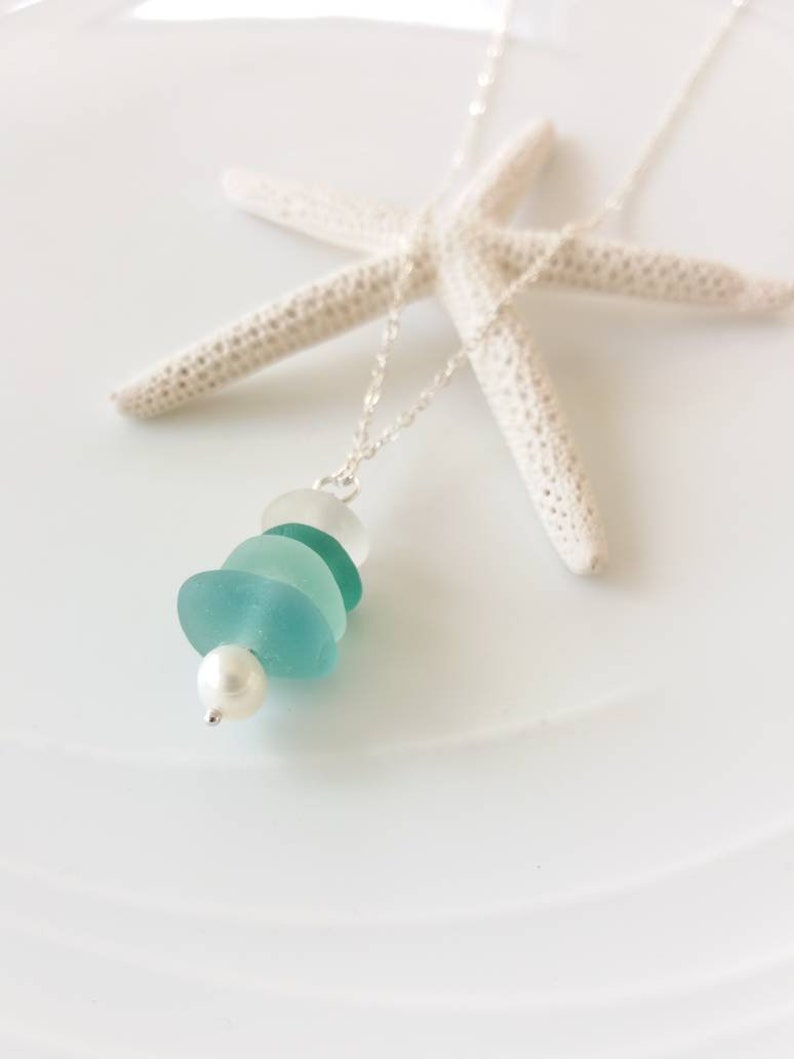 Genuine Sea Glass Necklace Blue Seaglass Necklace Beach Glass Necklace ...
